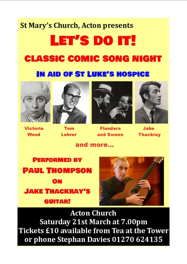 Comic song night in Acton to raise funds for hospice
